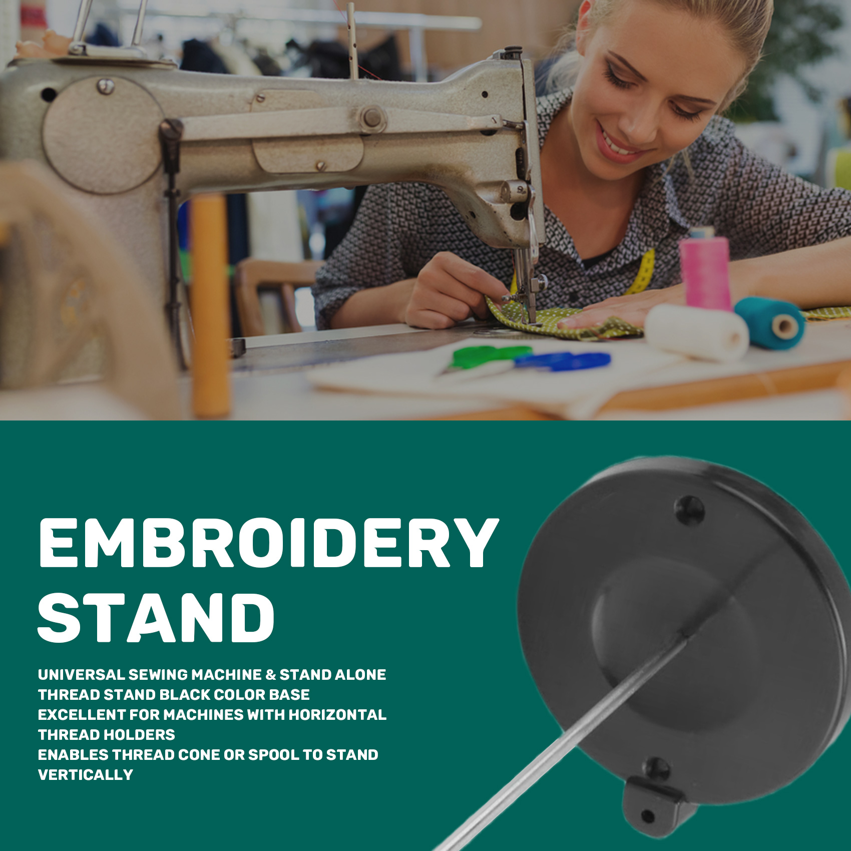 SINGLE CONE SPOOL Stand Alone Cast Iron Thread Stand Thread Holder Fits ...